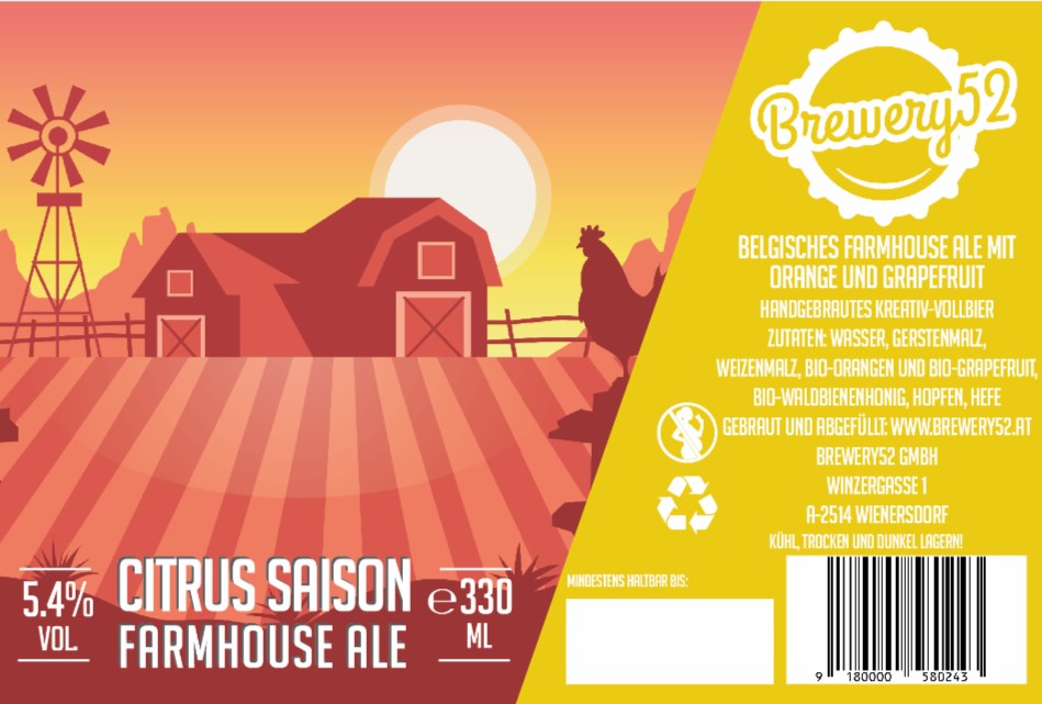 Brewery52 - Citrus Saison - Farmhouse Ale, 750ml - 90 FALSTAFF Punkte